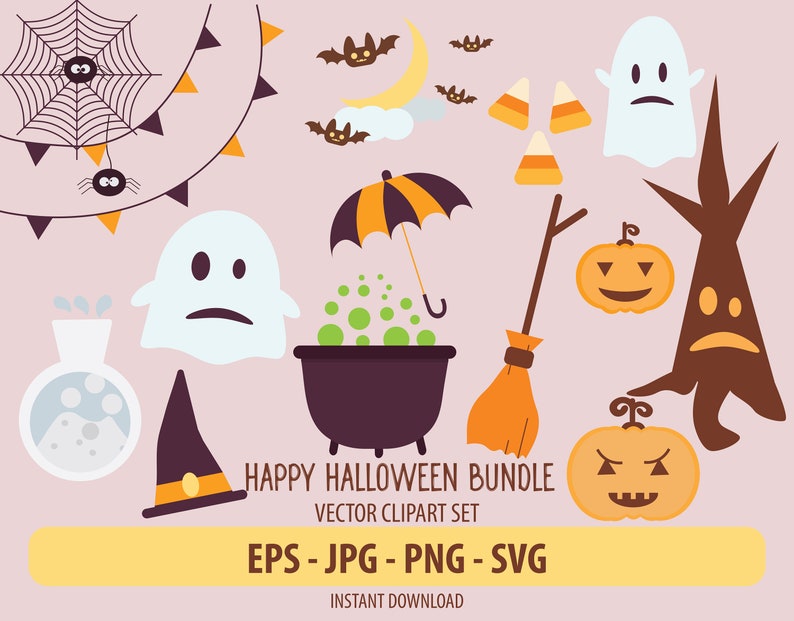 Halloween Bundle Set Clipart's - SVG - Instant Digital Download - Etsy
