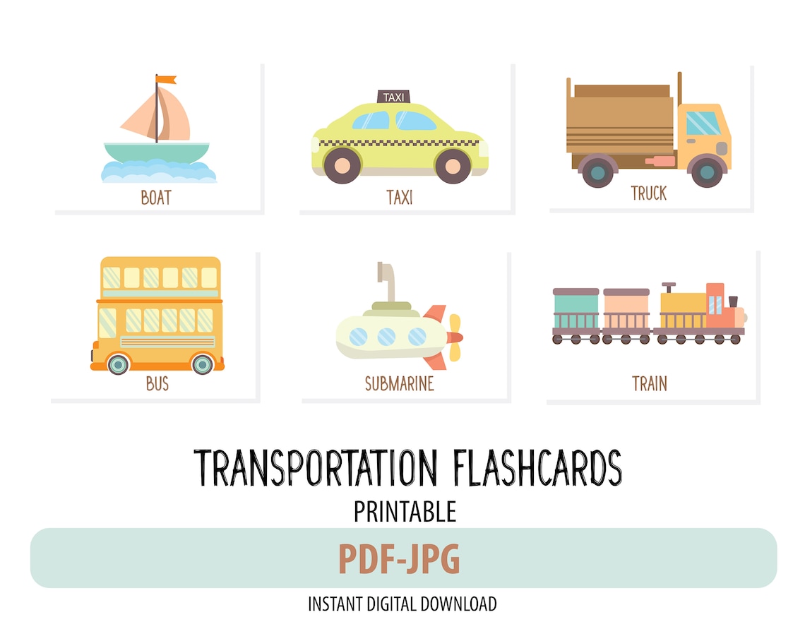 Transportation Flashcards Educational Flashcards Printable - Etsy