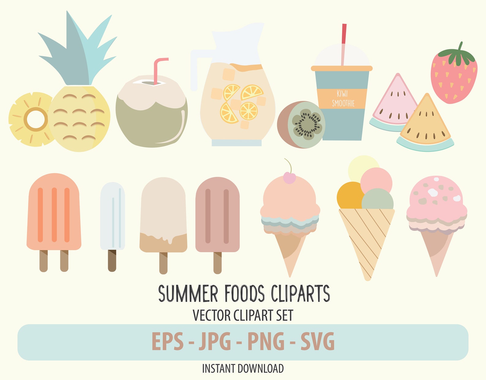 Summer Food Clipart's Ice Cream Popsicle Fruits - Etsy