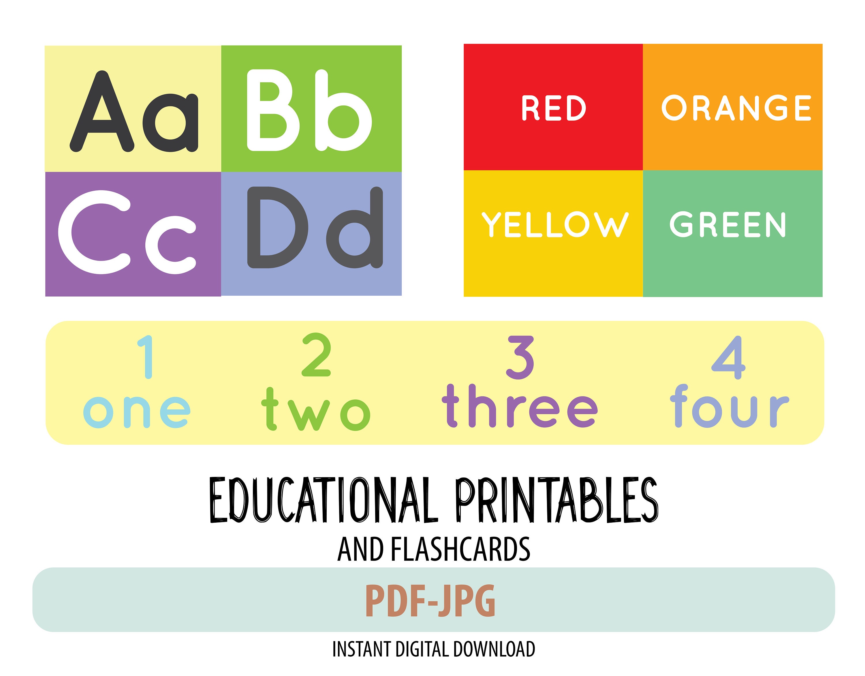 Printable and Flashcards for Toddlers Alphabet-numbers-colors - Etsy