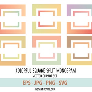 Colorful Square Split Monogram - Clipart SVG - Frame - Label - Digital ...