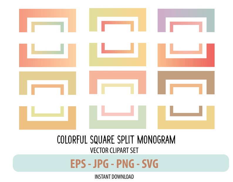 Colorful Square Split Monogram Clipart SVG Frame Label Digital Download ...