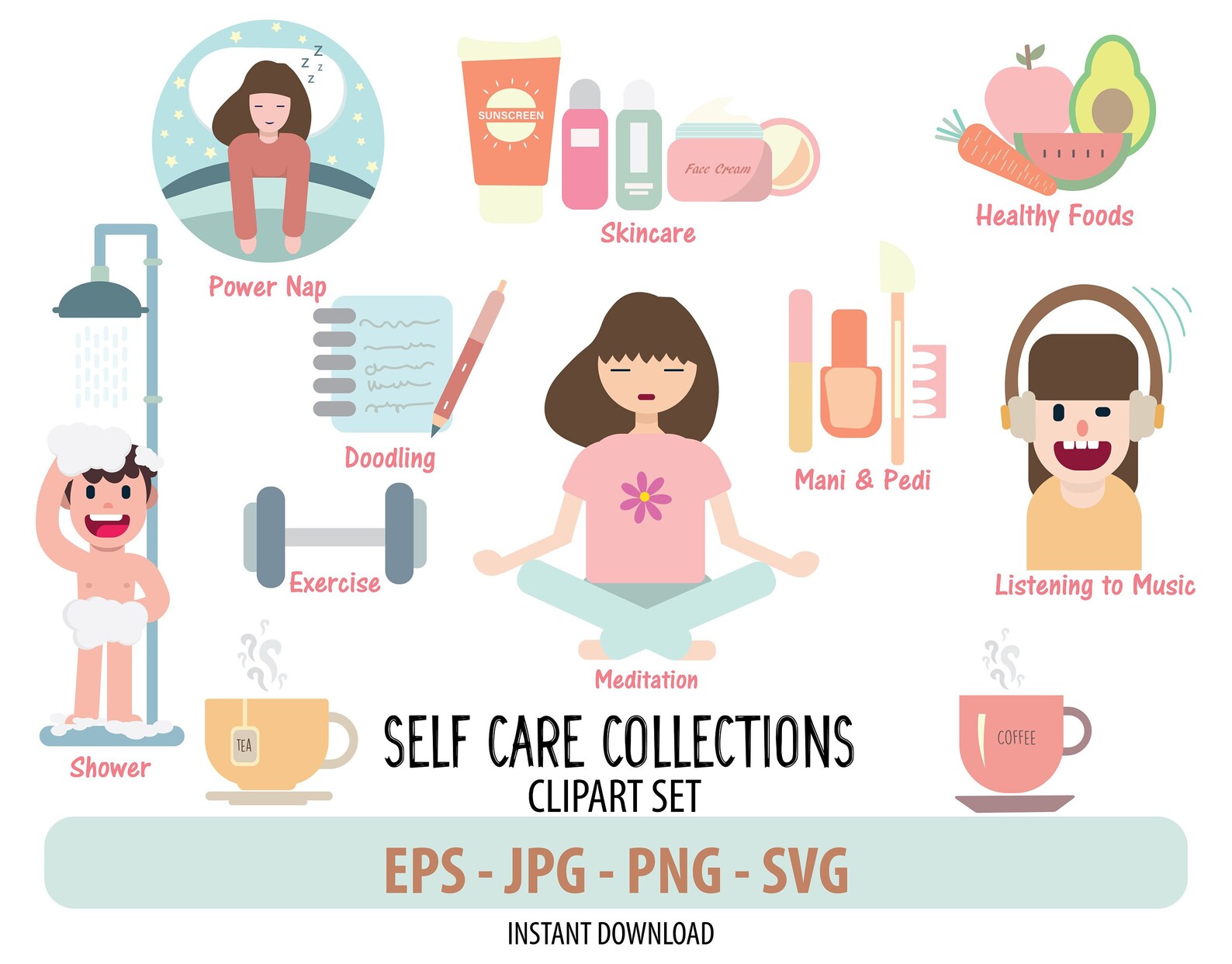 Self Care Clipart's Mental Health Clipart's Digital Journal Stickers ...