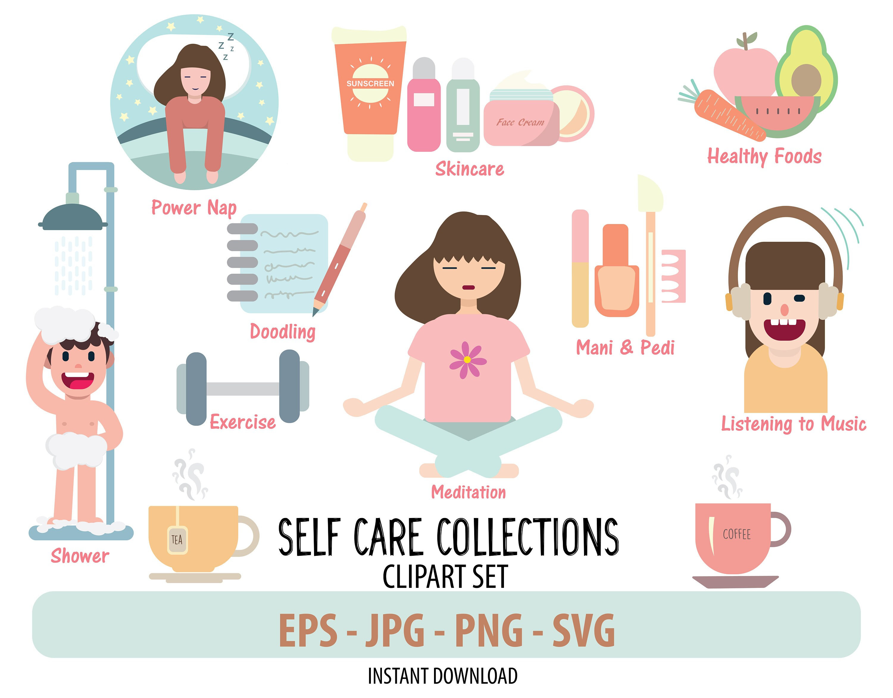 Self Care Clipart's Mental Health Clipart's Digital Journal Stickers ...
