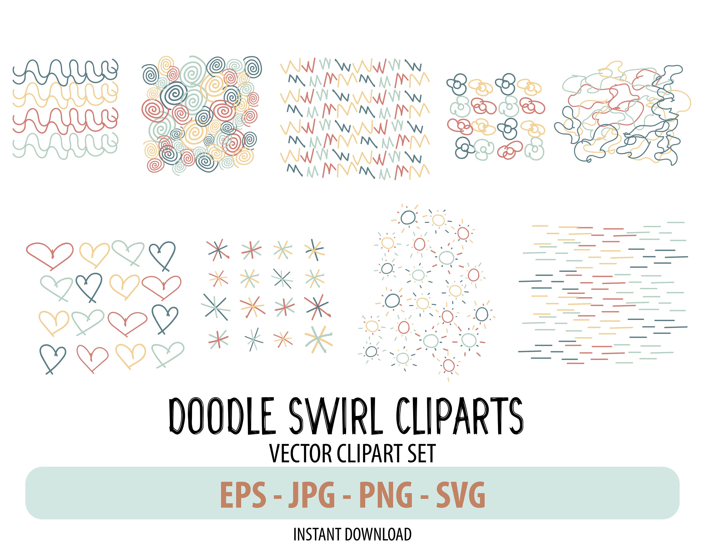 Doodle Swirl Clipart's Digital Journal Instant Download - Etsy
