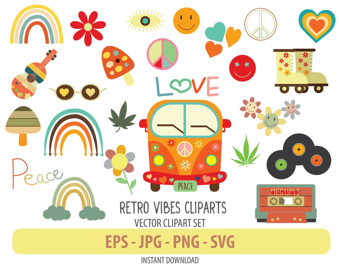 Retro Vibes Clipart I Vintage I 80's Vibe I Boho - Etsy