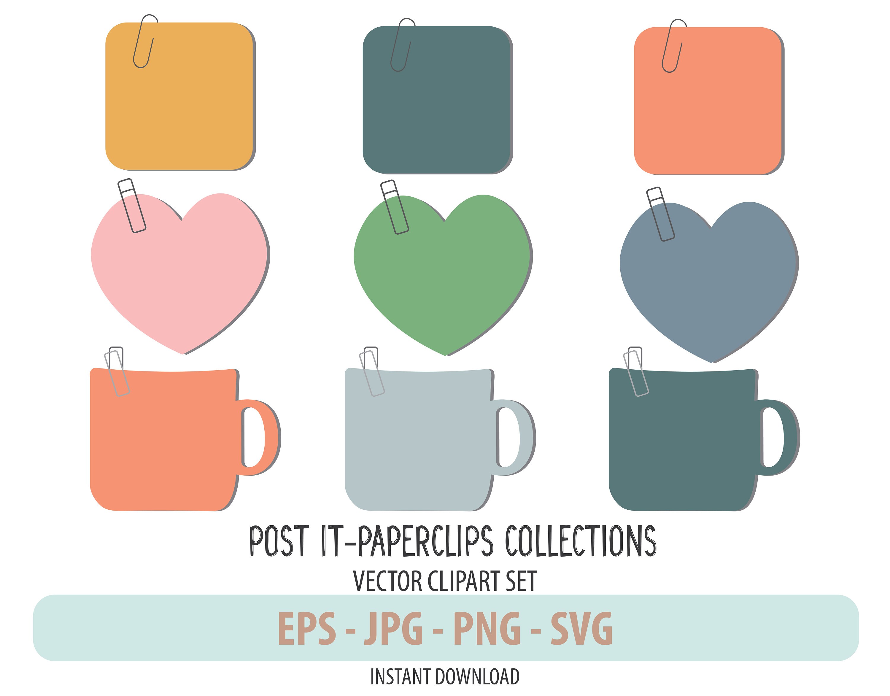 Digital Sticky Note With Paperclips Clipart Collection - Etsy