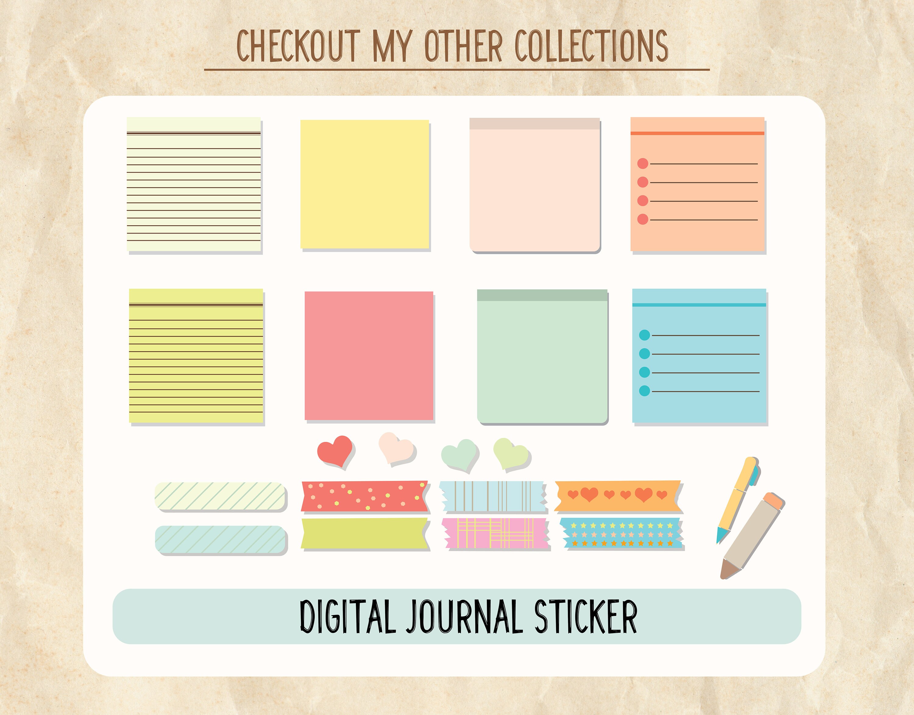 Digital Sticky Note With Paperclips Clipart Collection - Etsy