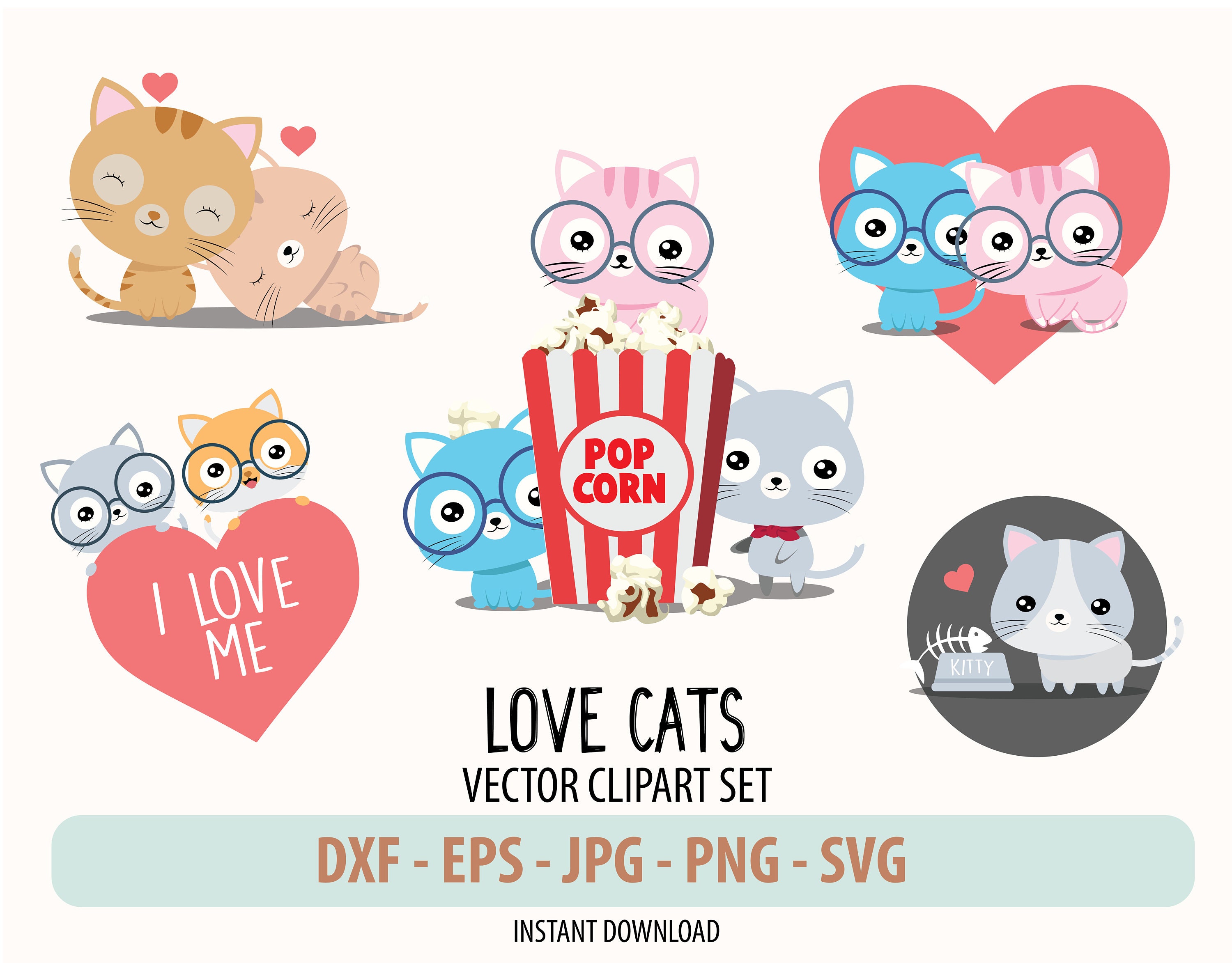 Cute Clipart's Love Cats SVG Cute Cats Clipart's Valentine Cats PNG - Etsy