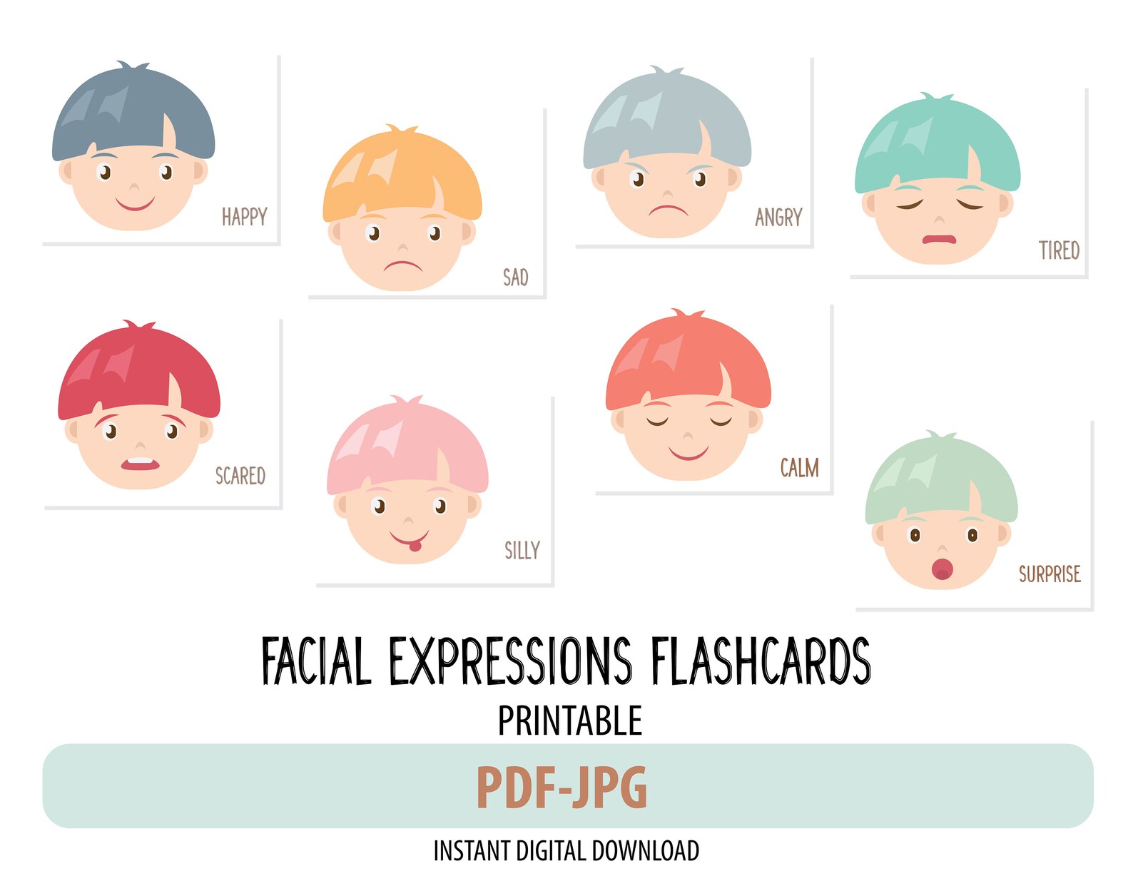Facial Expressions Flashcards Printable Preschool Homeschool Montessori ...