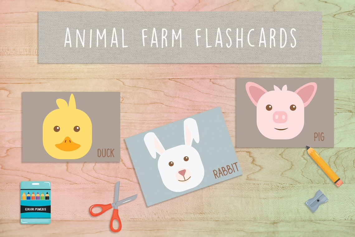 Animal Farm Printable Flashcards Toddler Preschool Homeschool Learning ...