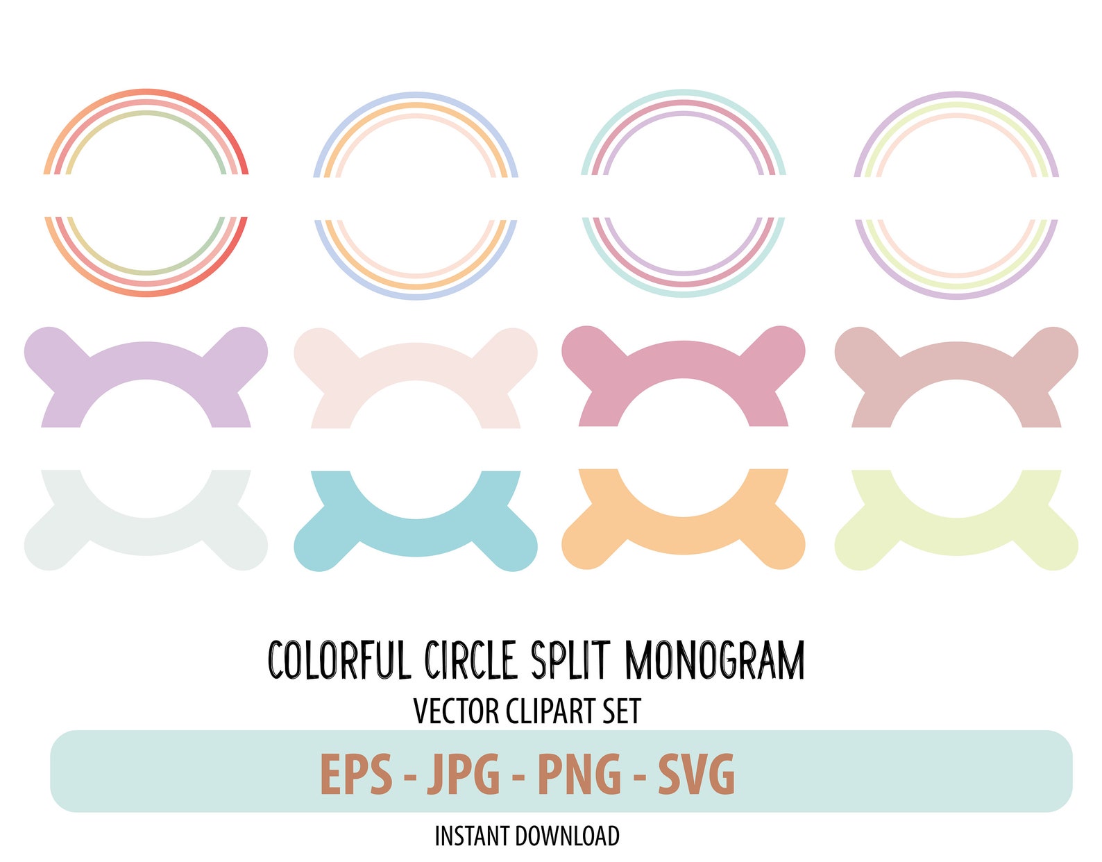 Colorful Circle Split Monogram Name Label Instant Digital Download - Etsy