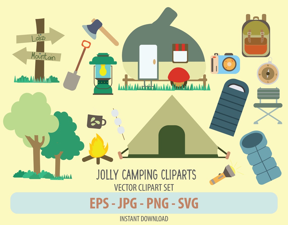 Jolly Camping Clipart Happy Camping Clipart Sets - Etsy