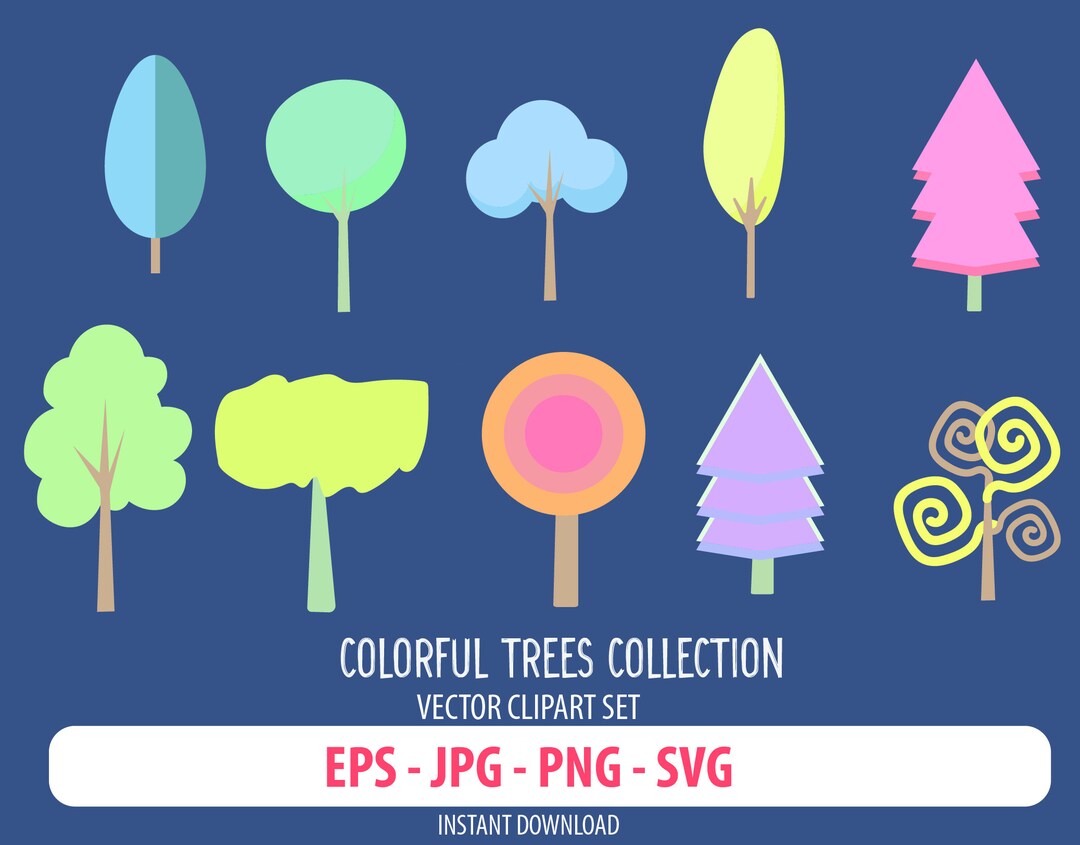 Colorful Trees I Clipart Nature I Shapes of Trees - Etsy
