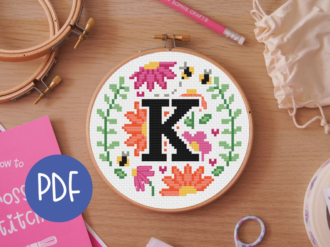 Letter K - Floral A-Z Digital Cross Stitch Pattern - Alphabet - Etsy