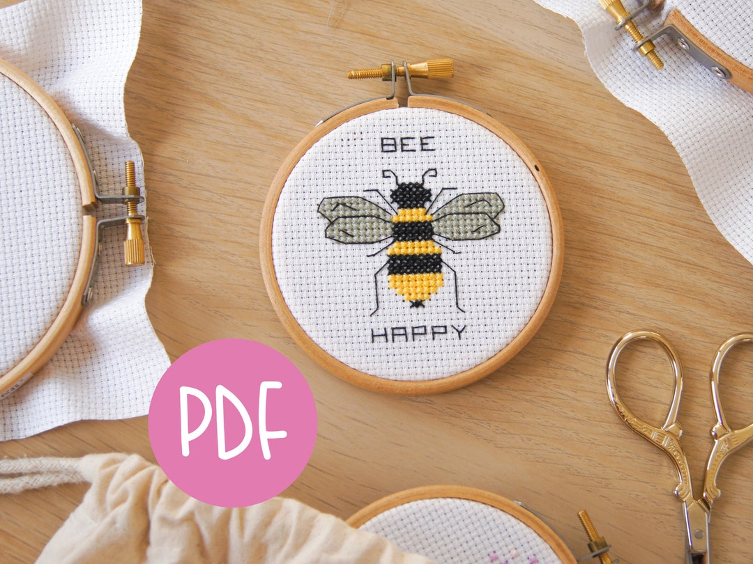 Bee Happy Mini Cross Stitch Pattern - Printable PDF Download - Etsy