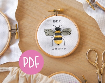 Bee Happy Printable Cross Stitch Pattern - Etsy