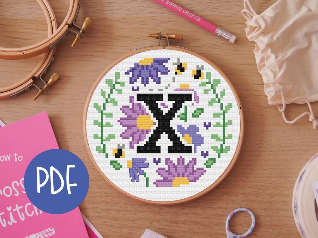 Letter X - Floral A-Z Digital Cross Stitch Pattern - Alphabet - Etsy