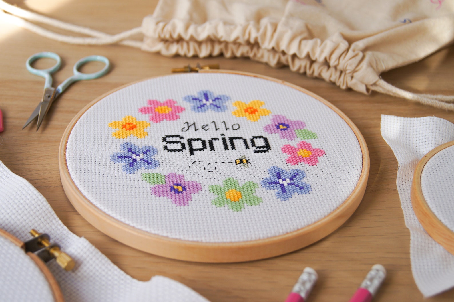 Hello Spring Cross Stitch Kit Flower Design Suitable for - Etsy UK