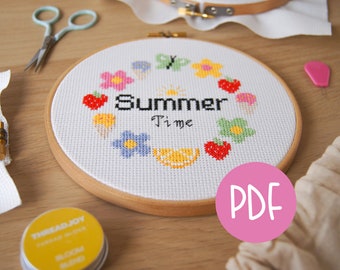 Summer Cross Stitch Pattern PDF, Summer Sampler Embroidery, Modern ...