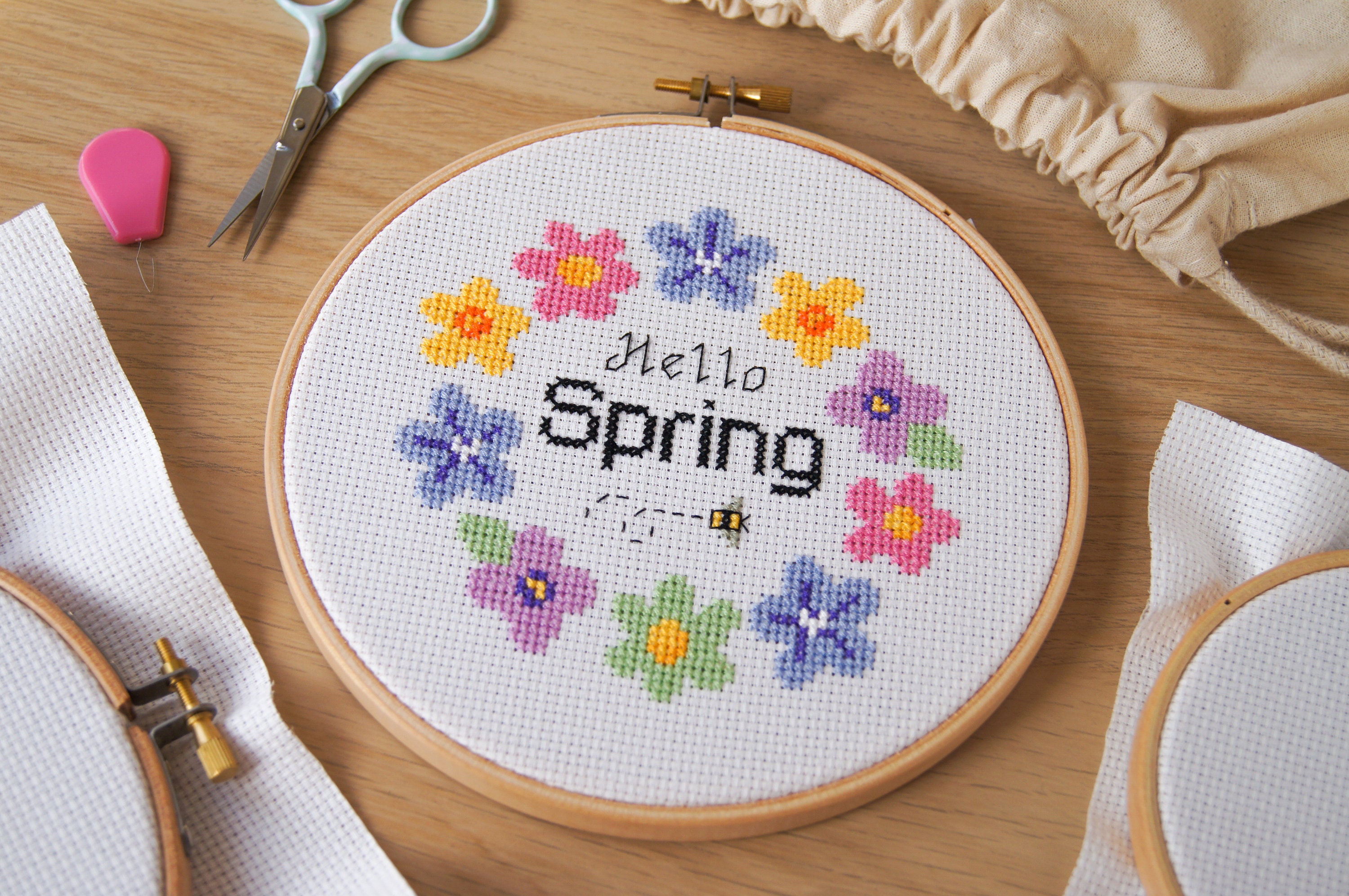Hello Spring Cross Stitch Kit Flower Design Suitable for - Etsy UK