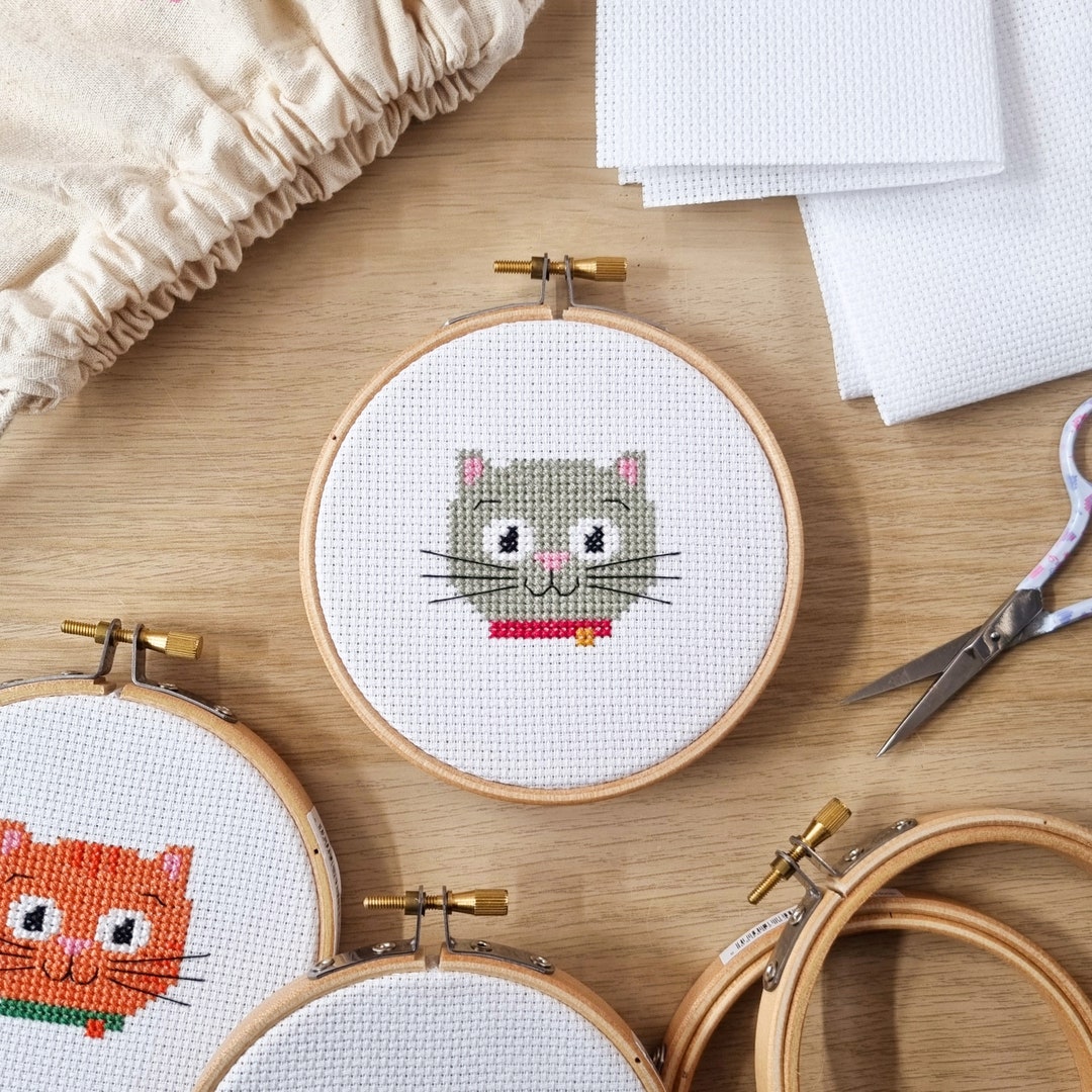 Misty the Cat Cross Stitch Kit With 4 Embroidery Hoop - Etsy