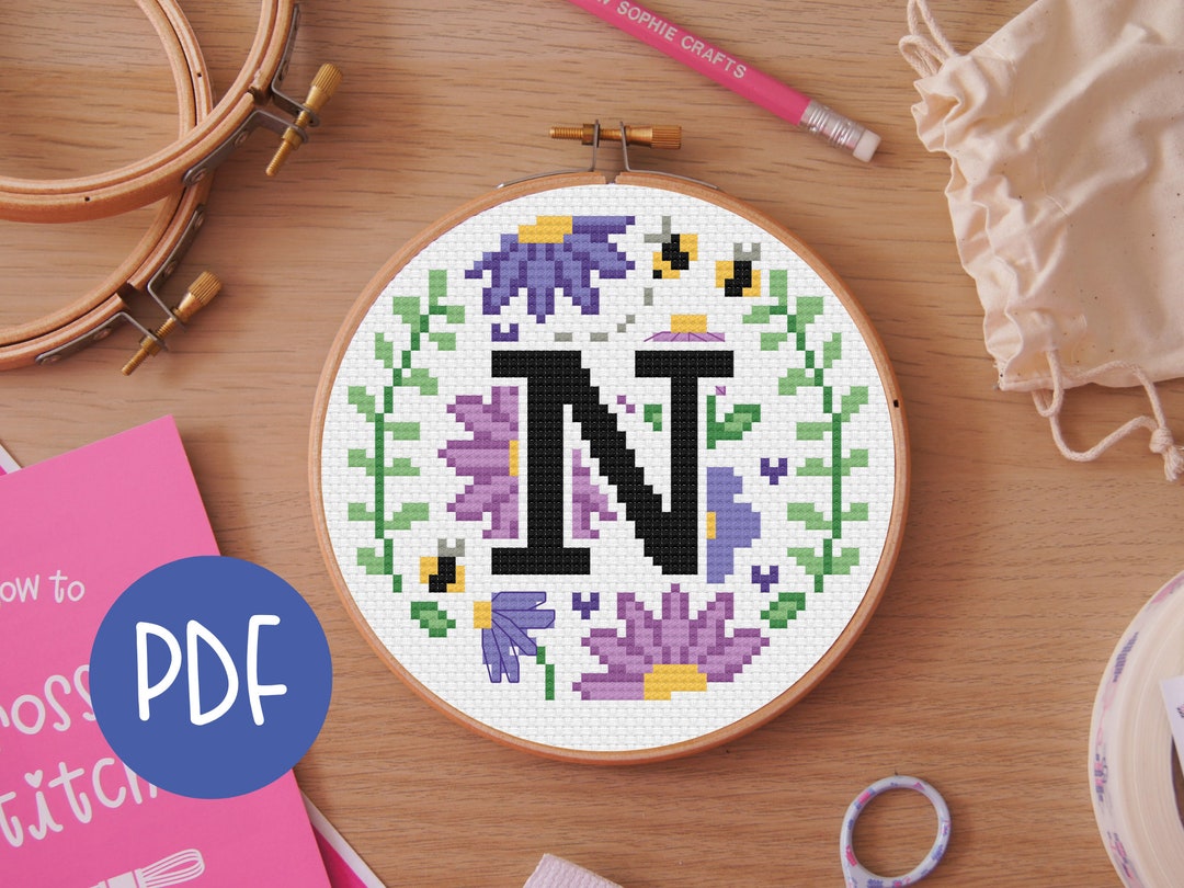 Letter N - Floral A-Z Digital Cross Stitch Pattern - Alphabet - Etsy