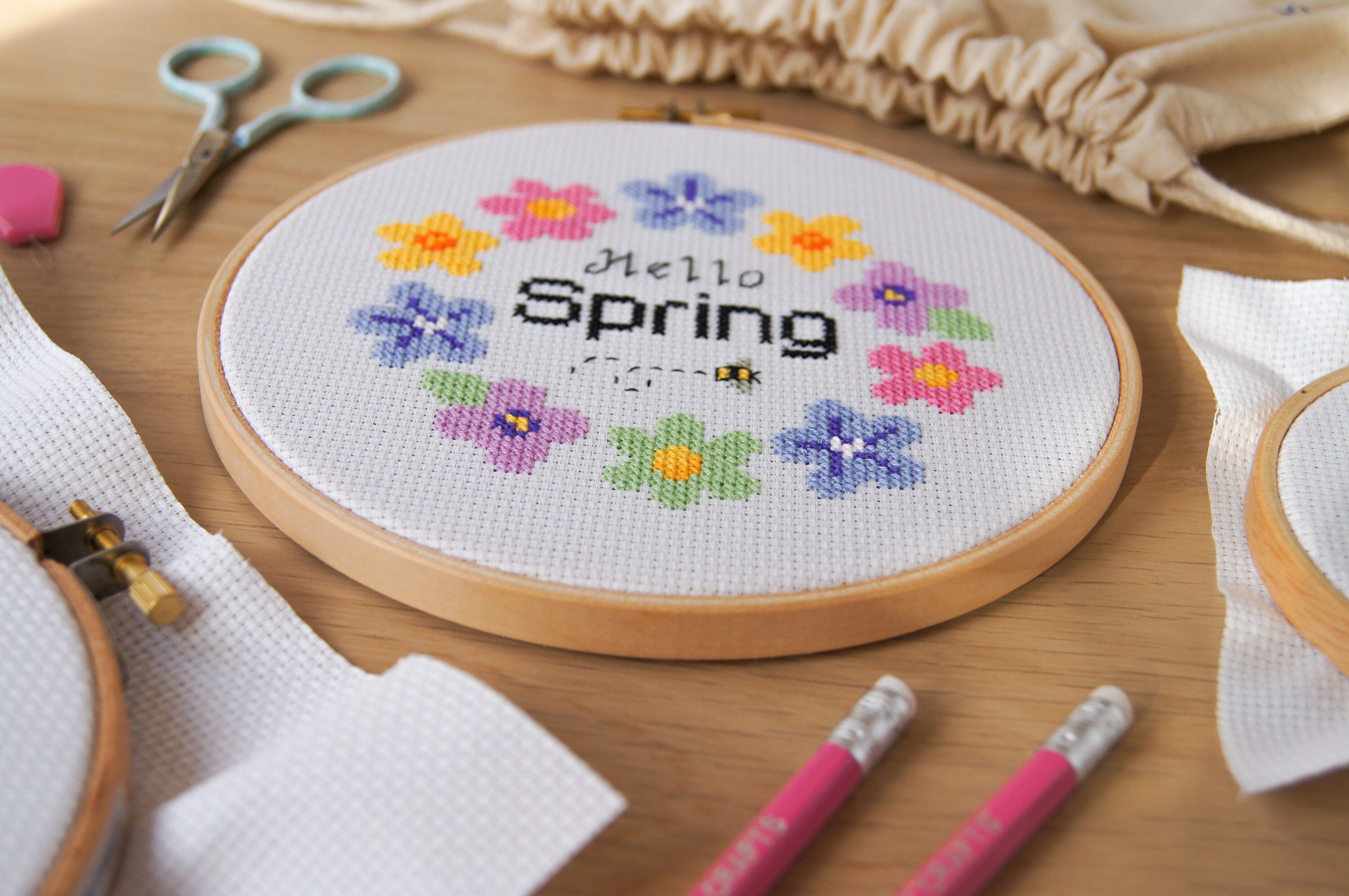 Hello Spring Cross Stitch Kit Flower Design Suitable for - Etsy UK