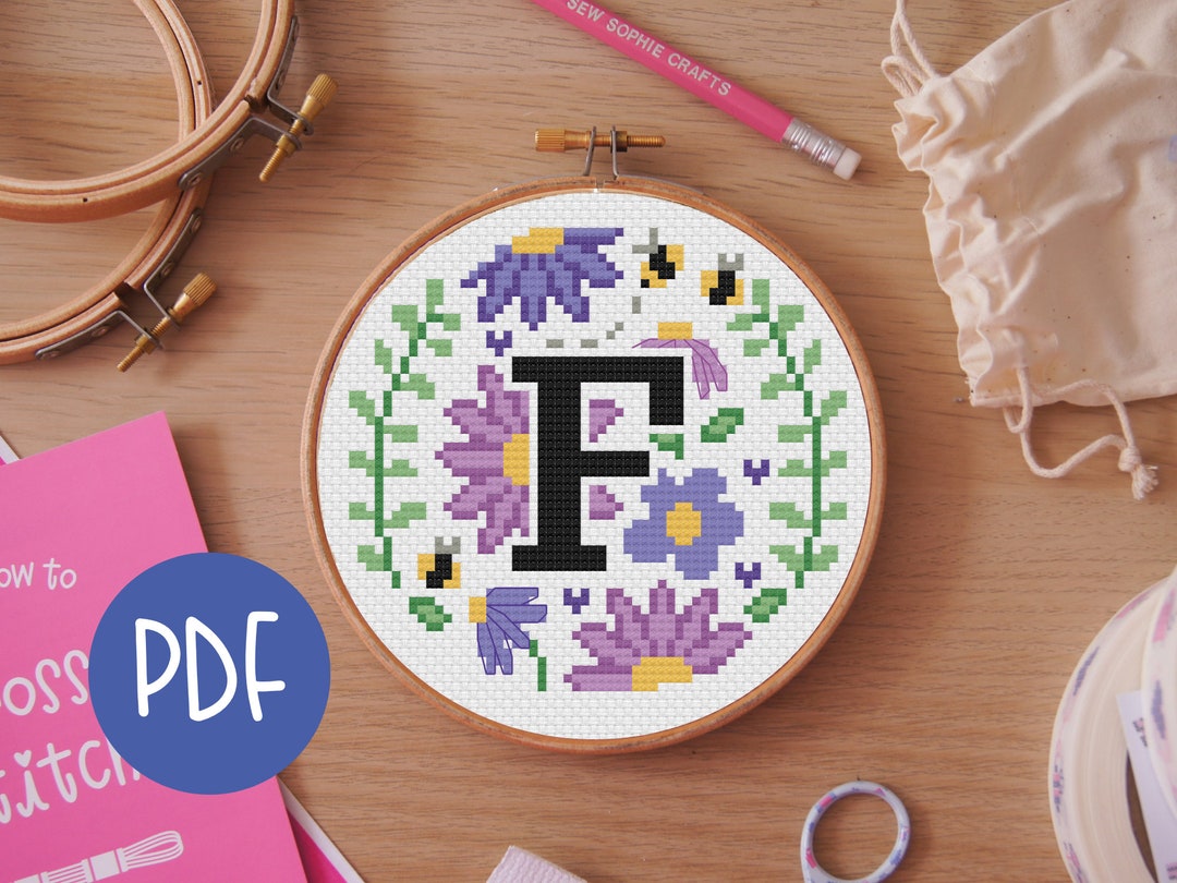 Letter F - Floral A-Z Digital Cross Stitch Pattern - Alphabet - Etsy