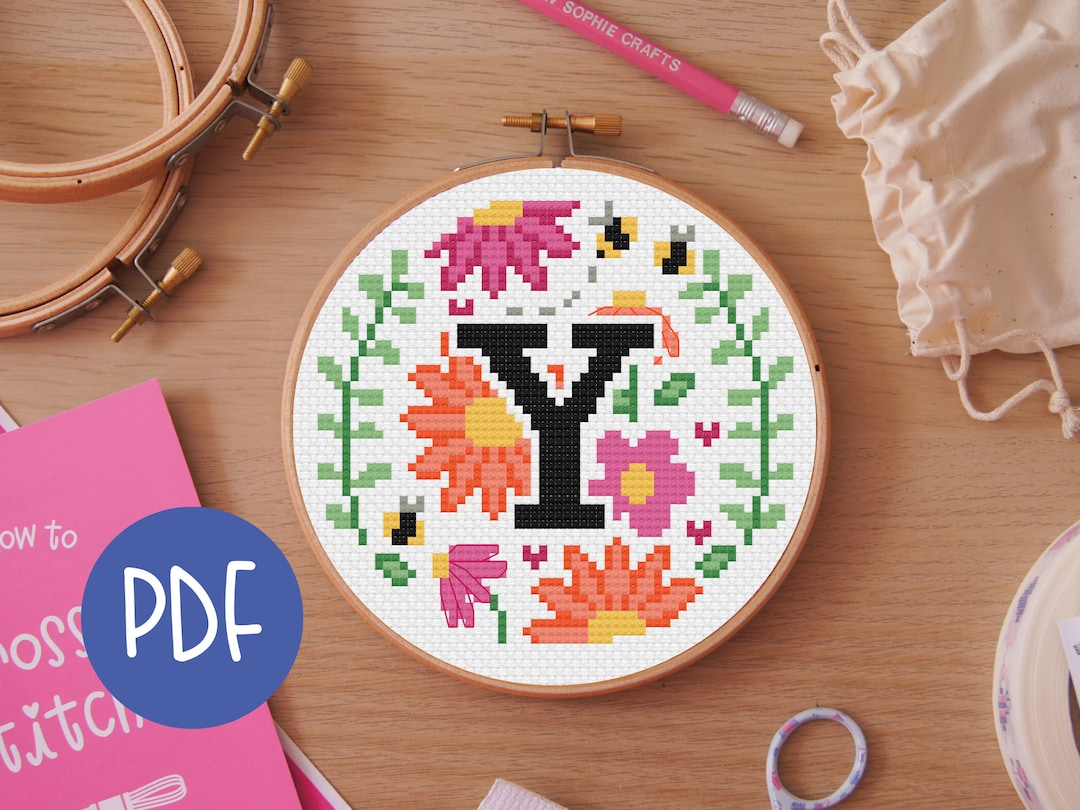 Letter Y - Floral A-Z Digital Cross Stitch Pattern - Alphabet - Etsy