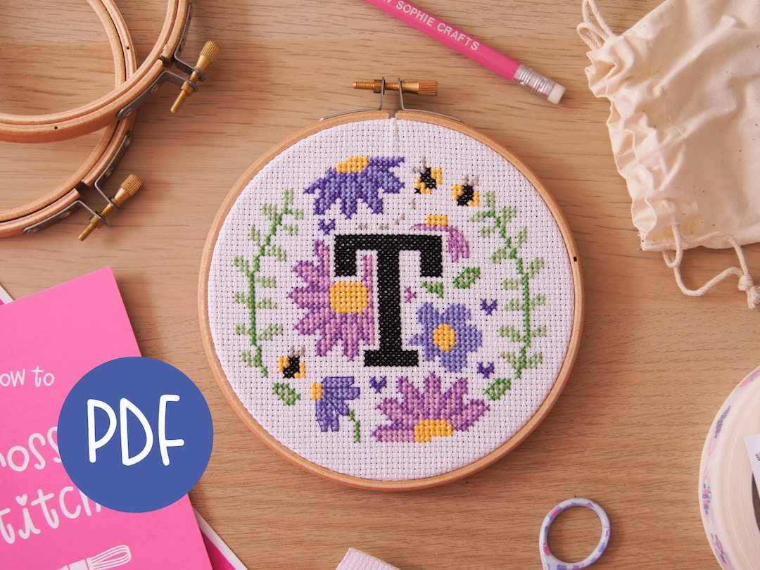 Letter T - Floral A-Z Digital Cross Stitch Pattern - Alphabet - Etsy