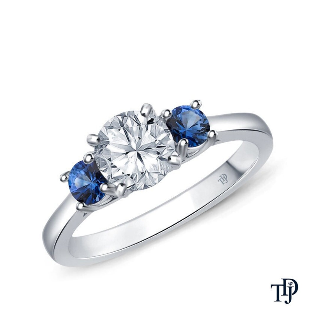 Semi Mount Sapphire Side Stones Three Stone Engagement Ring - Etsy UK
