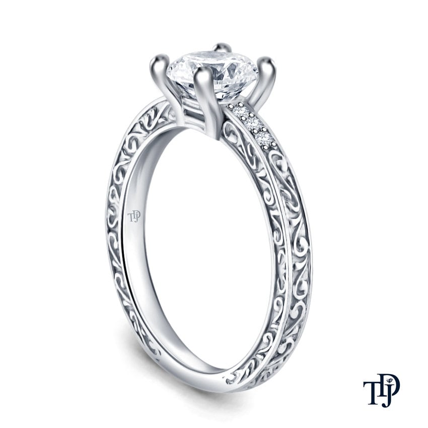 Antique Scroll Engraving Engagement Ring Semi Mount 0.06cts, 14kt,18kt ...