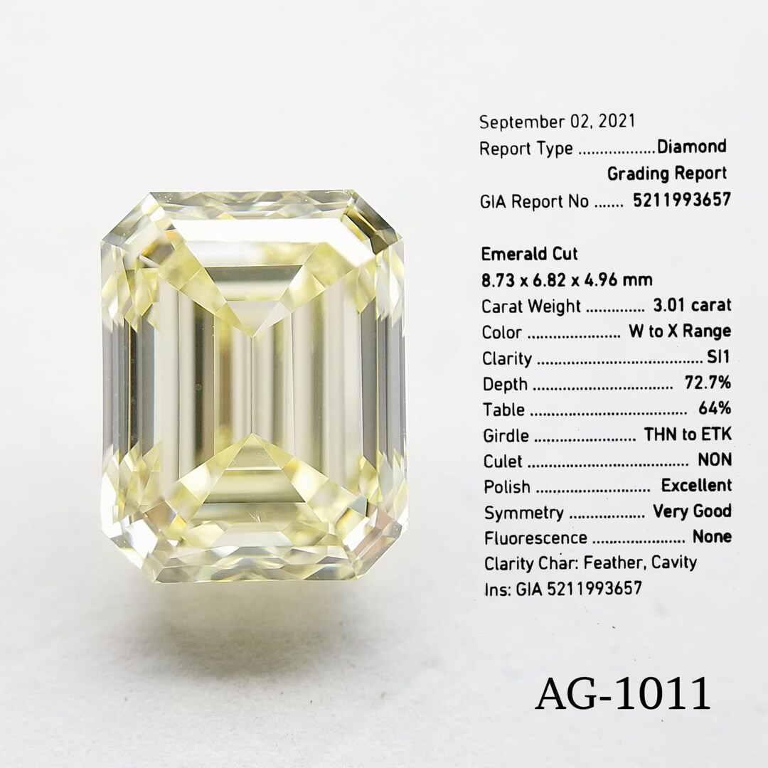 3.01ct Natural Light Yellow Emerald Cut SI1 Clarity 100% Natural Loose ...