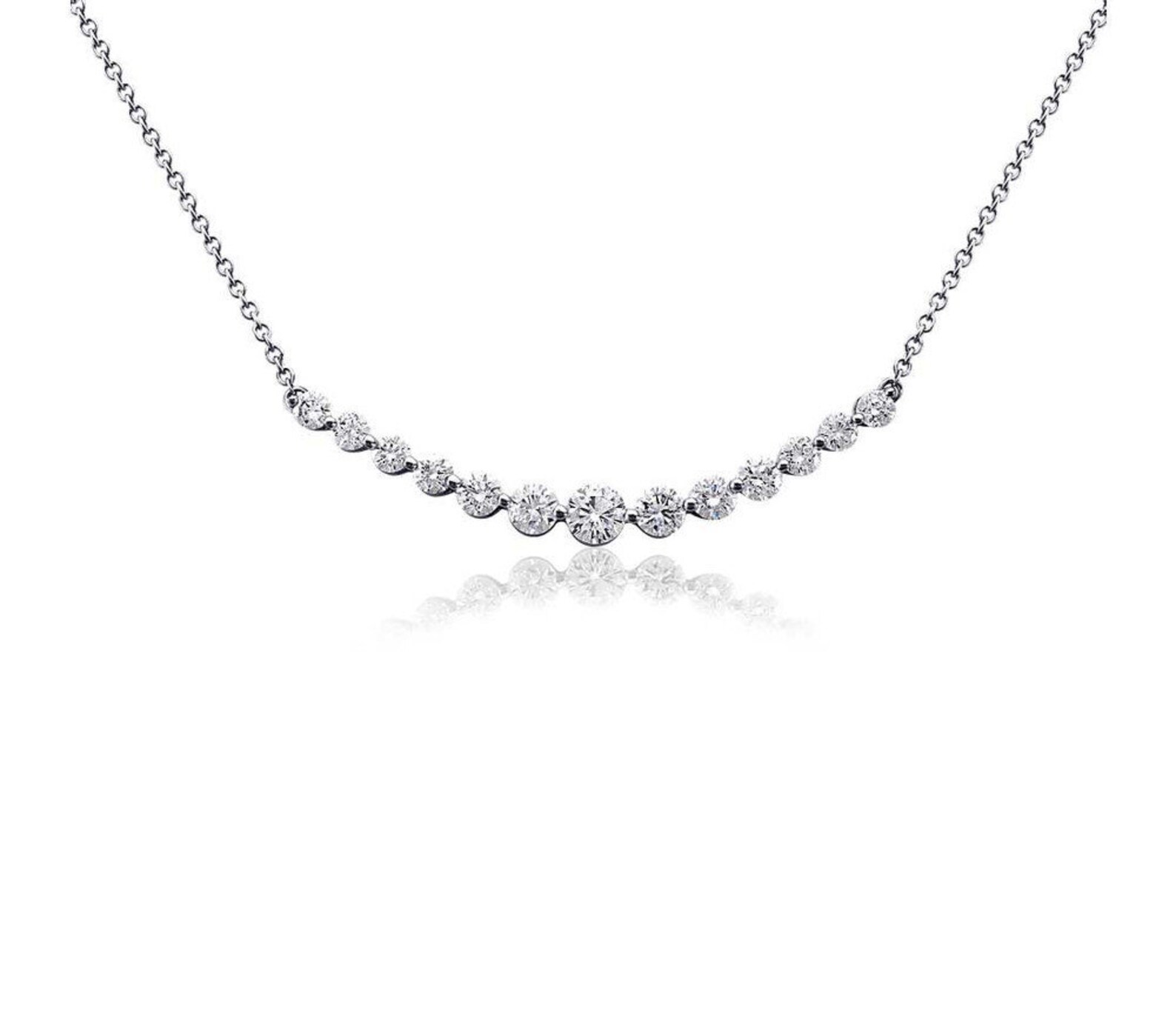 3ctw Curved Graduated Diamond Necklace With Certificate, Minimalist ...