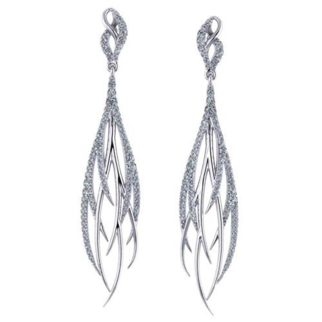 Delicate Feather Design Diamond Earrings With Certificate - Etsy