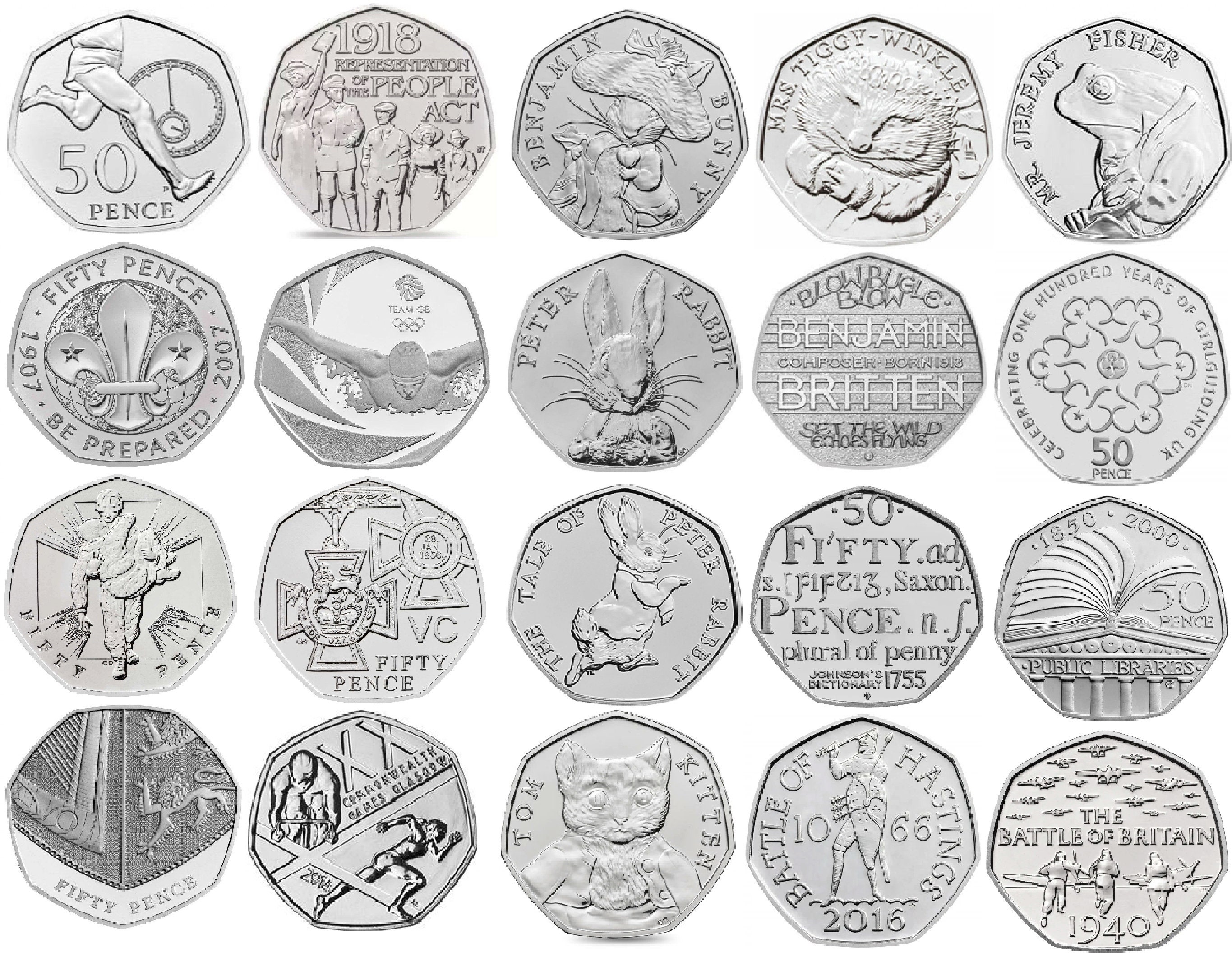 50 Pence 50p Collectable Coins, UK Coins Rare Circulated British ...