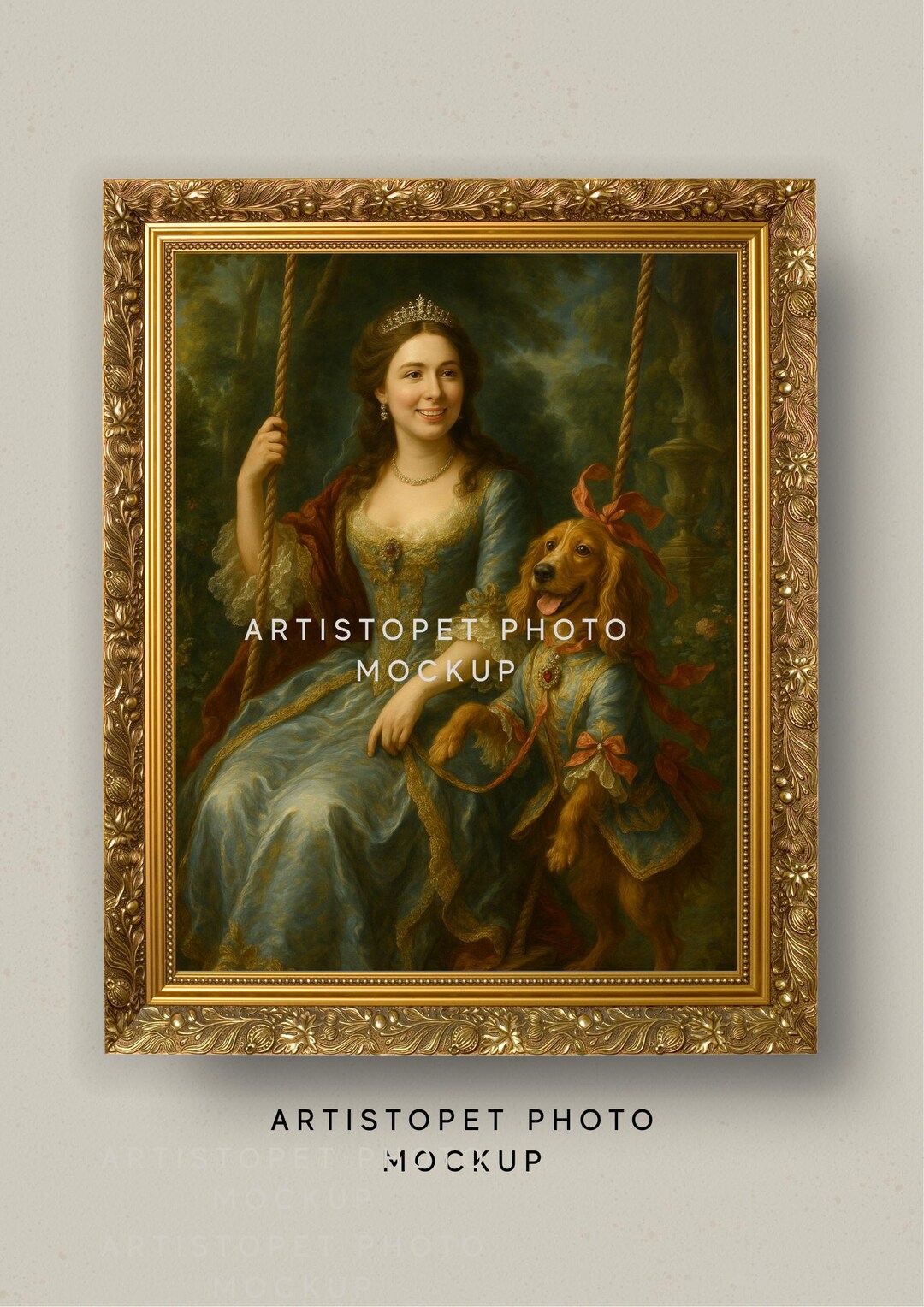 Custom French Rococo Royal Lady and Pet in Garden Portrait From Photo ...