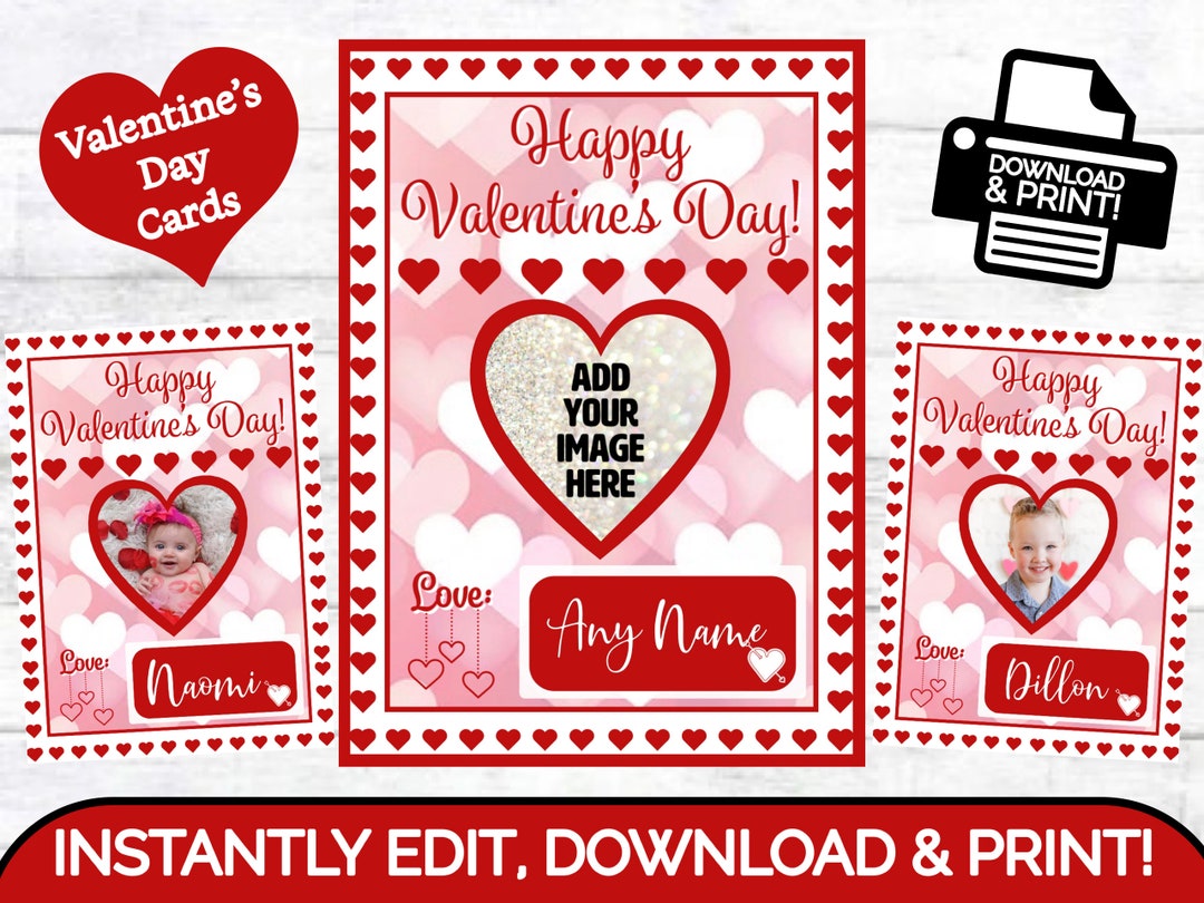 PERSONALIZED Editable Valentines Day Photo Cards for School, Family ...
