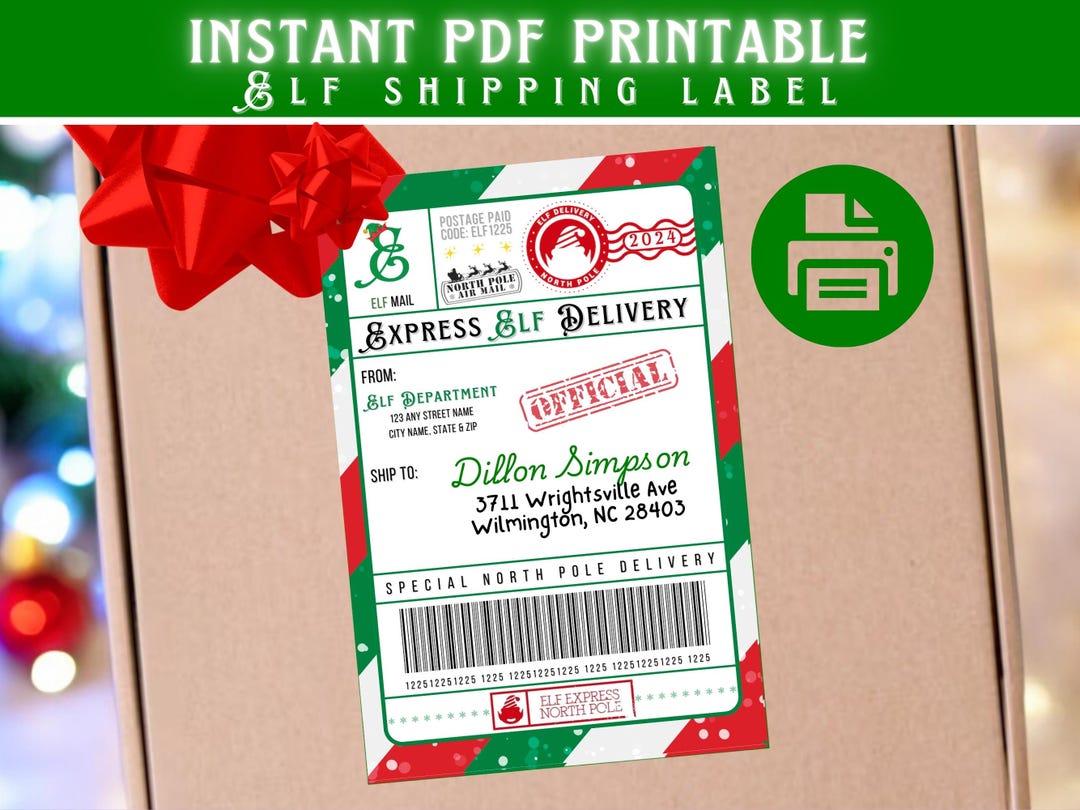 PRINTABLE Custom Elf Shipping Postage Label Template | Print Christmas ...