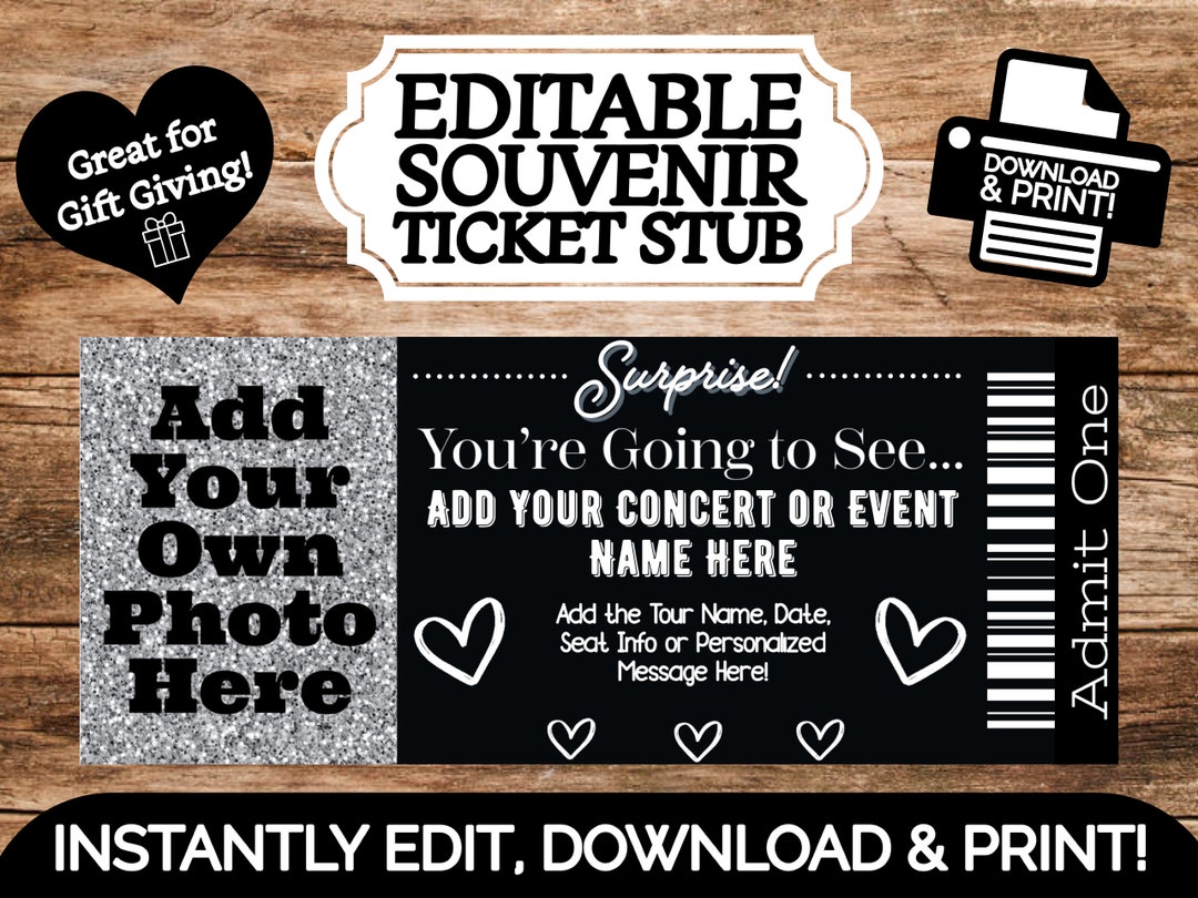 INSTANT EDITABLE Concert or Event Souvenir Ticket Stub to Gift an ...