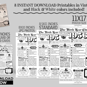 1956 PRINTABLE Vintage Newspaper Year You Were Born Birthday Bundle ...
