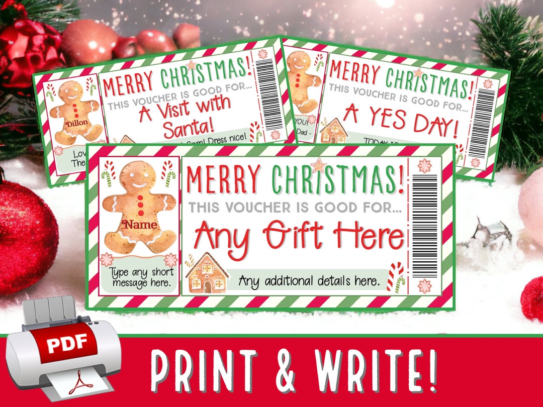 INSTANTLY PRINT & WRITE Gingerbread Man and House Christmas Voucher ...