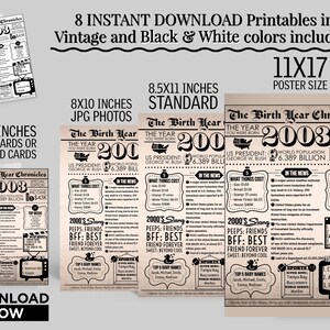 2003 PRINTABLE Vintage Newspaper Year You Were Born Birthday Bundle ...