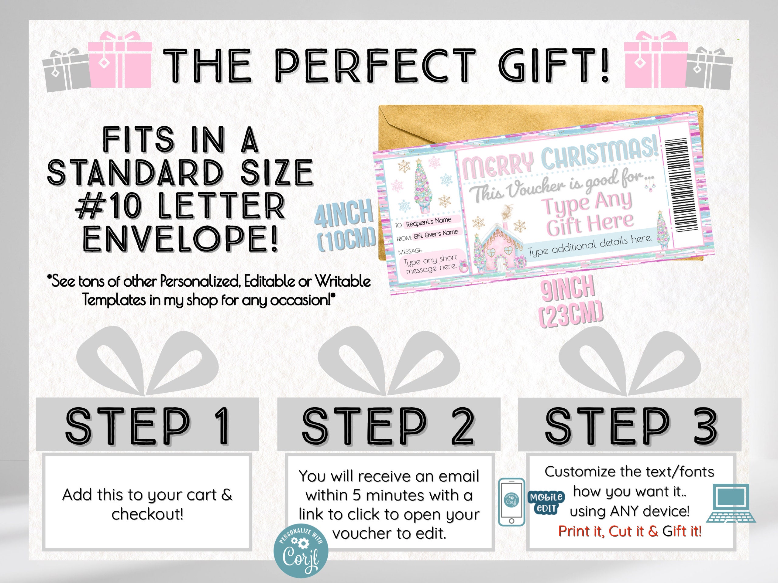INSTANTLY EDIT Pink Watercolor Gingerbread House Christmas Voucher ...