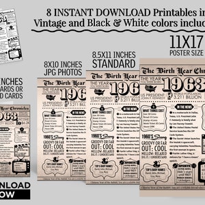 1963 PRINTABLE Vintage Newspaper Year You Were Born Birthday Bundle ...