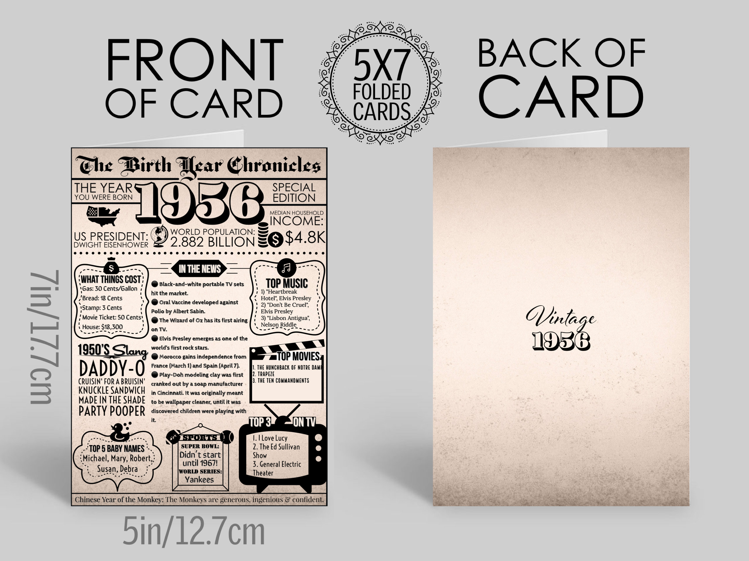 1956 PRINTABLE Vintage Newspaper Year You Were Born Birthday Bundle ...