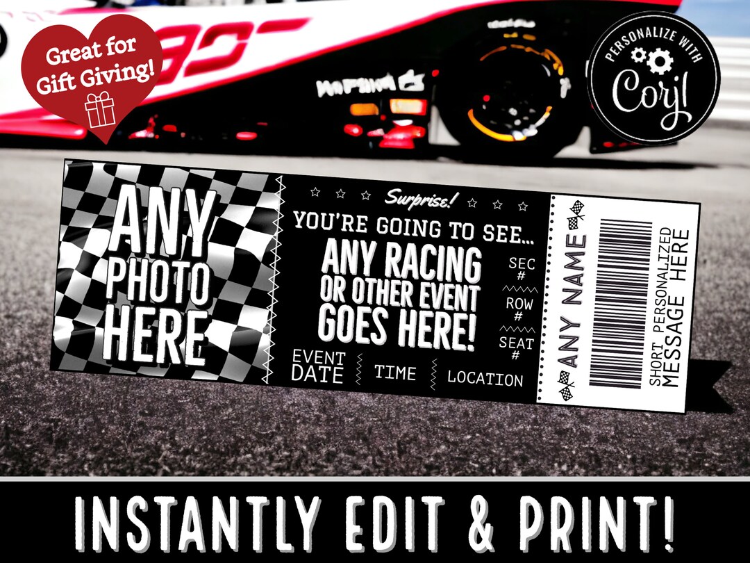 INSTANTLY EDIT Racing Game Ticket Stub Template | Gift Professional ...