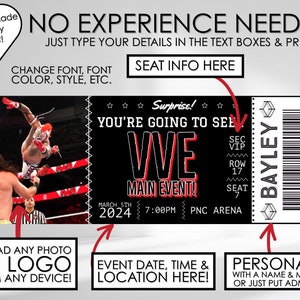 INSTANTLY EDIT Wrestling or Boxing Event Ticket Stub Template | Gift ...