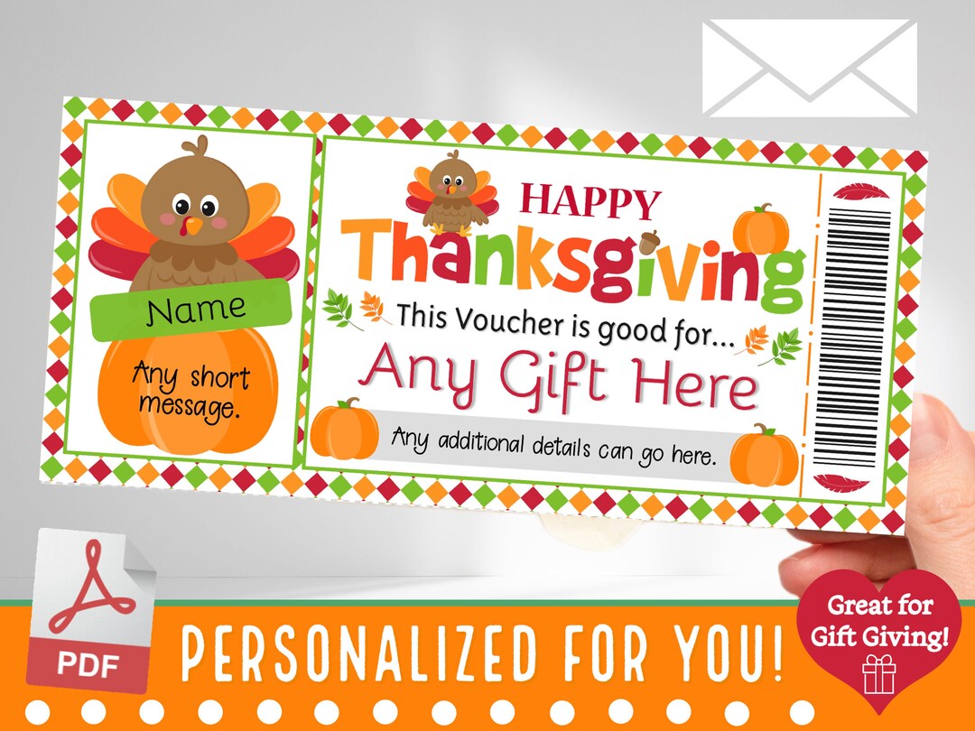 PERSONALIZED FOR YOU Thanksgiving Turkey Gift Voucher Coupon ...